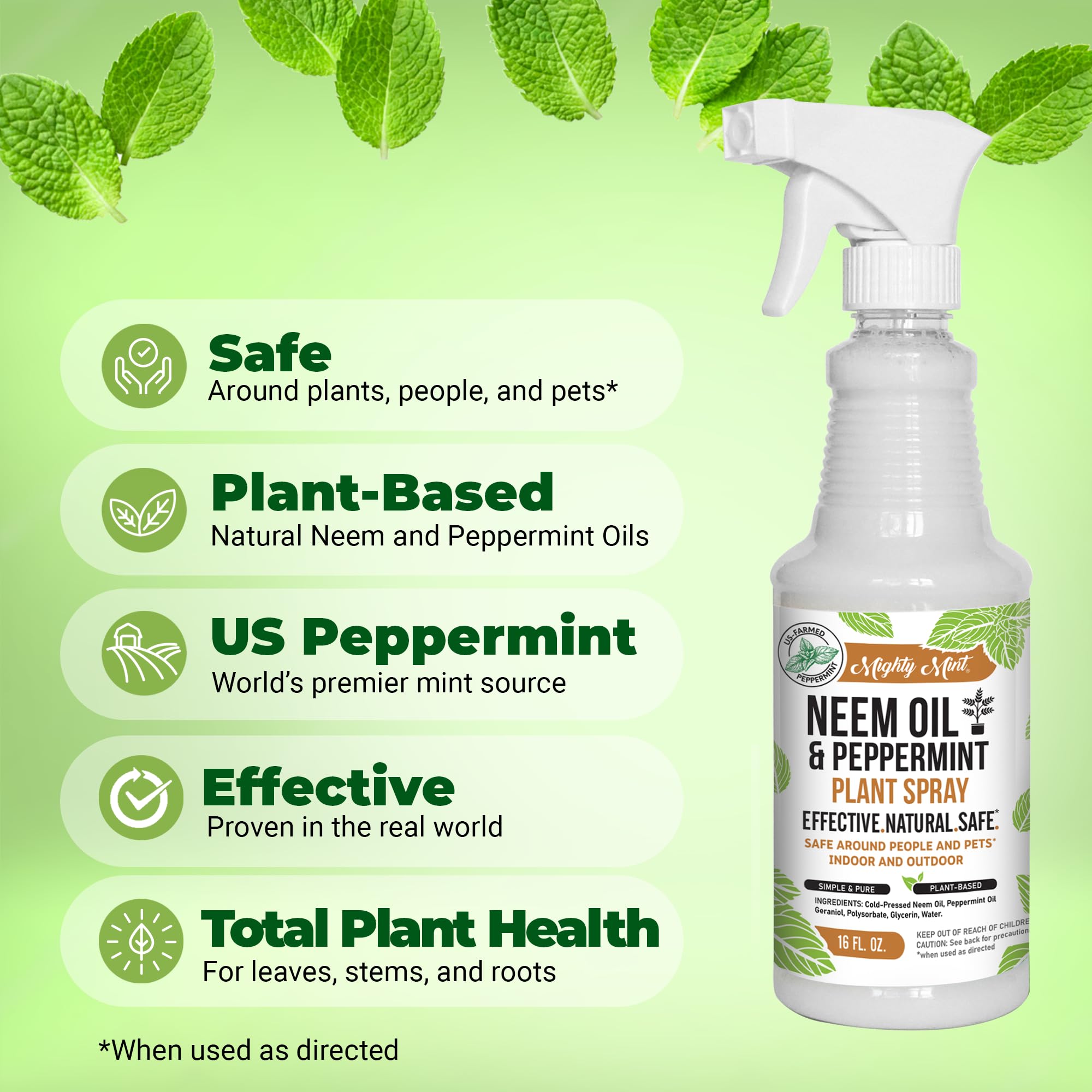 Mighty Mint Neem Oil & Peppermint Cold-Pressed, Natural Plant Spray, 16oz