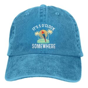 Philysonic Blue Baseball Hat for Men & Women, 5 O'clock Somewhere, Adjustable, Graphic, Unisex