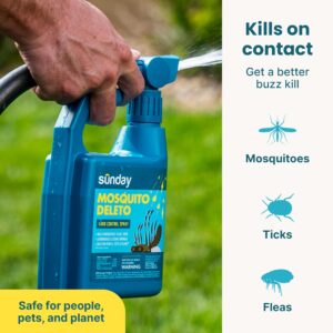 Sunday Mosquito Deleto - Mosquito Repellent & Bug Control Spray - Concentrated Lemongrass & Cedar Oils - for Mosquitoes, Fleas, & Ticks - Lasts up to 4 Weeks - Hose-On Sprayer, 32 Fl Oz