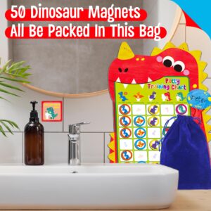 Magnetic Potty Training Chart, Dinosaur Reward Potty Training Chart with 50 Reusable Dinosaur Magnets plus 45 Stickers and a Storage Bag, Perfect for Boys & Girls, Multiple Toddlers (14.2” X 10”)