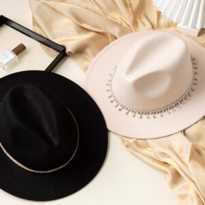 HUDANHUWEI Womens Wide Brim Fedora Hats With Shiny Rhinestone Belt Buckle Clas-White