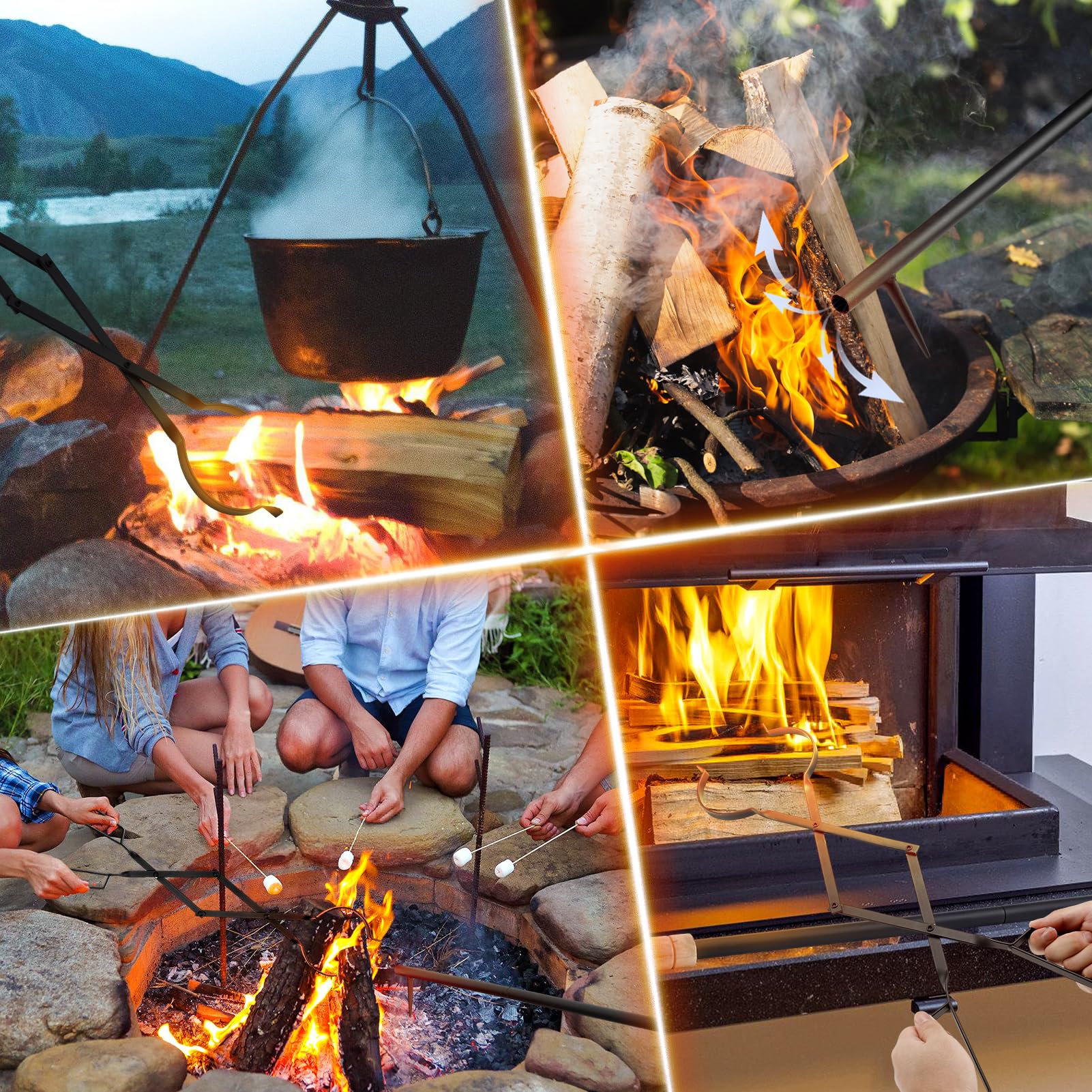 45in Extra Long Fire Poker - Blow Poke, 25in Fire Tongs, Portable Fire Pit Tools, Fireplace Poker and Tongs Set for Campfire Bonfires Wood Stove Firewood