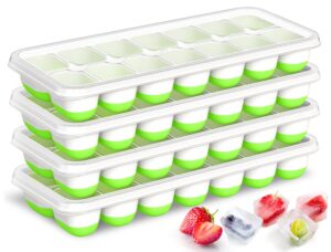 cke ice cube tray with lid, 4 pack easy-release 56 pcs stackable ice molds, plastic silicone ice cube trays for freezer with spill resistant removable lid for cocktail, baby food, coffee