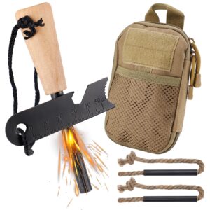 fire starter survival tool, fire starter kit includes magnesium rod, steel striker, 2 pcs wick hemp rope and multifunctional outdoor bag, fire starters for campfires hiking survival training gift