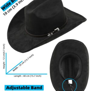 BESOOGII Wide Brim Felt Cowboy Hat for Women Men Western Cowgirl Hats (L, Black)