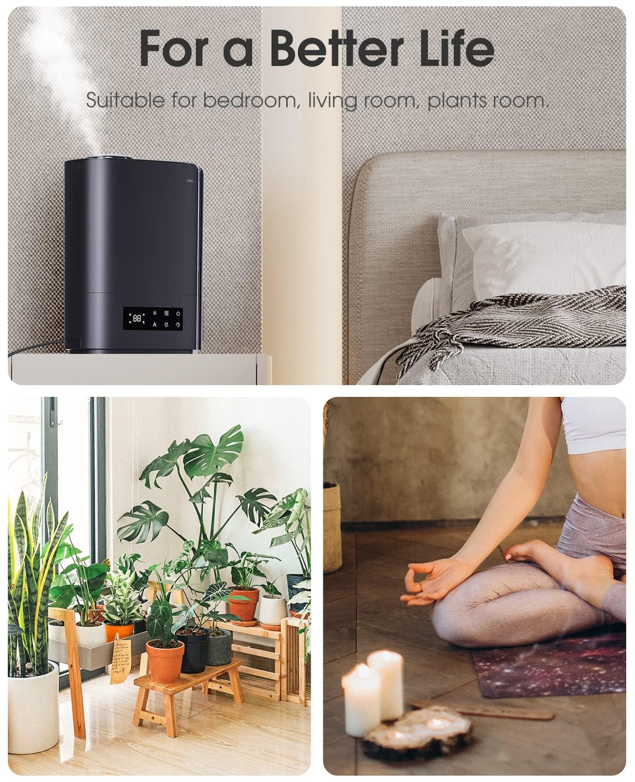 Humidifiers for Bedroom, 6L Top Fill Cool Mist Humidifiers for Large Room for Plants,TABYIK Air humidifier with Humidistat and Timer, with Essential Oil Diffuser Quiet for Home Black