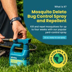 Sunday Mosquito Deleto - Mosquito Repellent & Bug Control Spray - Concentrated Lemongrass & Cedar Oils - for Mosquitoes, Fleas, & Ticks - Lasts up to 4 Weeks - Hose-On Sprayer, 32 Fl Oz