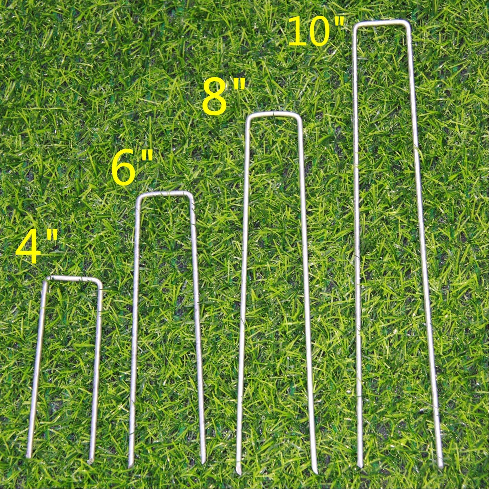 50 Pack 4 Inch 11GA(0.12inch) Landscape Staples Garden Stakes Fence Netting Pins Ground Spikes Sod Cover Fabric Pegs Anti-Rust Galvanized