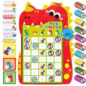 magnetic potty training chart, dinosaur reward potty training chart with 50 reusable dinosaur magnets plus 45 stickers and a storage bag, perfect for boys & girls, multiple toddlers (14.2” x 10”)