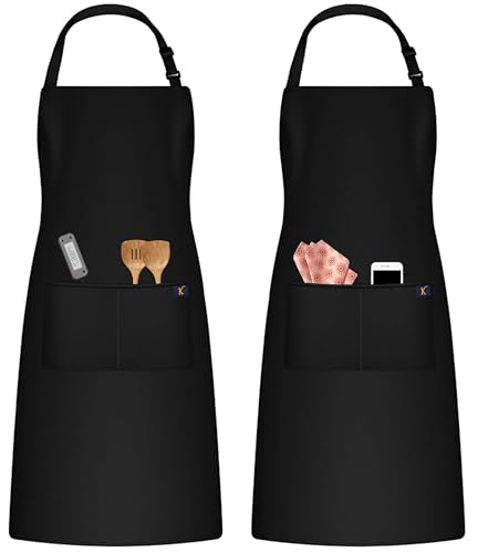 KOMBOH Pack of 2 Apron, 100% Waterproof Professional Apron, Light Weight - Heavy Duty Breathable, Large Straps and Large Pockets, Printable Apron.