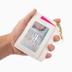 Small Pocket Wallet Slim RFID Blocking Card Holder Keychian Zipper Coin Purse Mini Cash & Coin & Cards Case for Women Men (White)