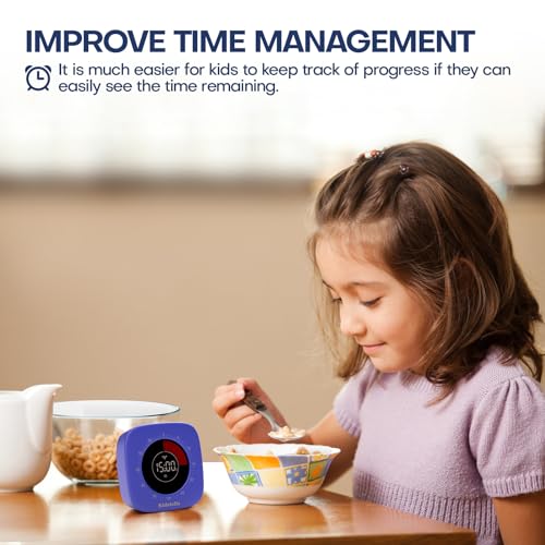 Visual Timer for Kids, Rechargeable 60-Minute Countdown Timer with 4 Alarm Modes, Silent Operation Pomodoro Timer for Classroom Kitchen Office, Autism and ADHD Tools for Kids and Adults, Navy Blue