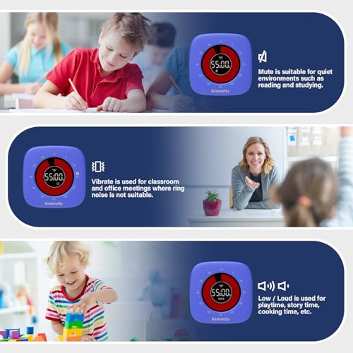 Visual Timer for Kids, Rechargeable 60-Minute Countdown Timer with 4 Alarm Modes, Silent Operation Pomodoro Timer for Classroom Kitchen Office, Autism and ADHD Tools for Kids and Adults, Navy Blue