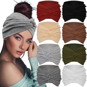 Sefiinh Extra Wide Headbands For Women 7'' Large Headband Twist Head Bands Women's Hair Band Stretchy Turban Styling Accessories 8 Pack