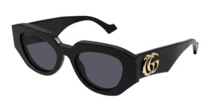 gucci women's bold cat eye sunglasses, black/black/grey, 51/20/145