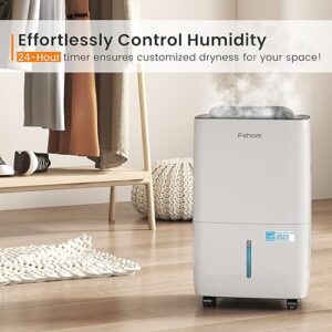 Fehom 80 Pints Dehumidifier Most Efficient Energy Star - 5,000 Sq. Ft. Dehumidifier for Basement with Drain Hose and 1.06 Gal Water Tank, Smart Dehumidifiers for Home, Large Rooms(JD025L-80)