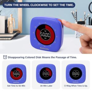 Visual Timer for Kids, Rechargeable 60-Minute Countdown Timer with 4 Alarm Modes, Silent Operation Pomodoro Timer for Classroom Kitchen Office, Autism and ADHD Tools for Kids and Adults, Navy Blue