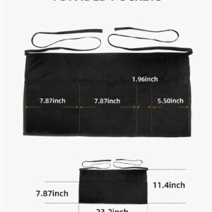 Xeoxarel Server Aprons with 4 Pockets, Unisex Waitress Waiter Waist Apron for Women and Man Half Black 11.5''