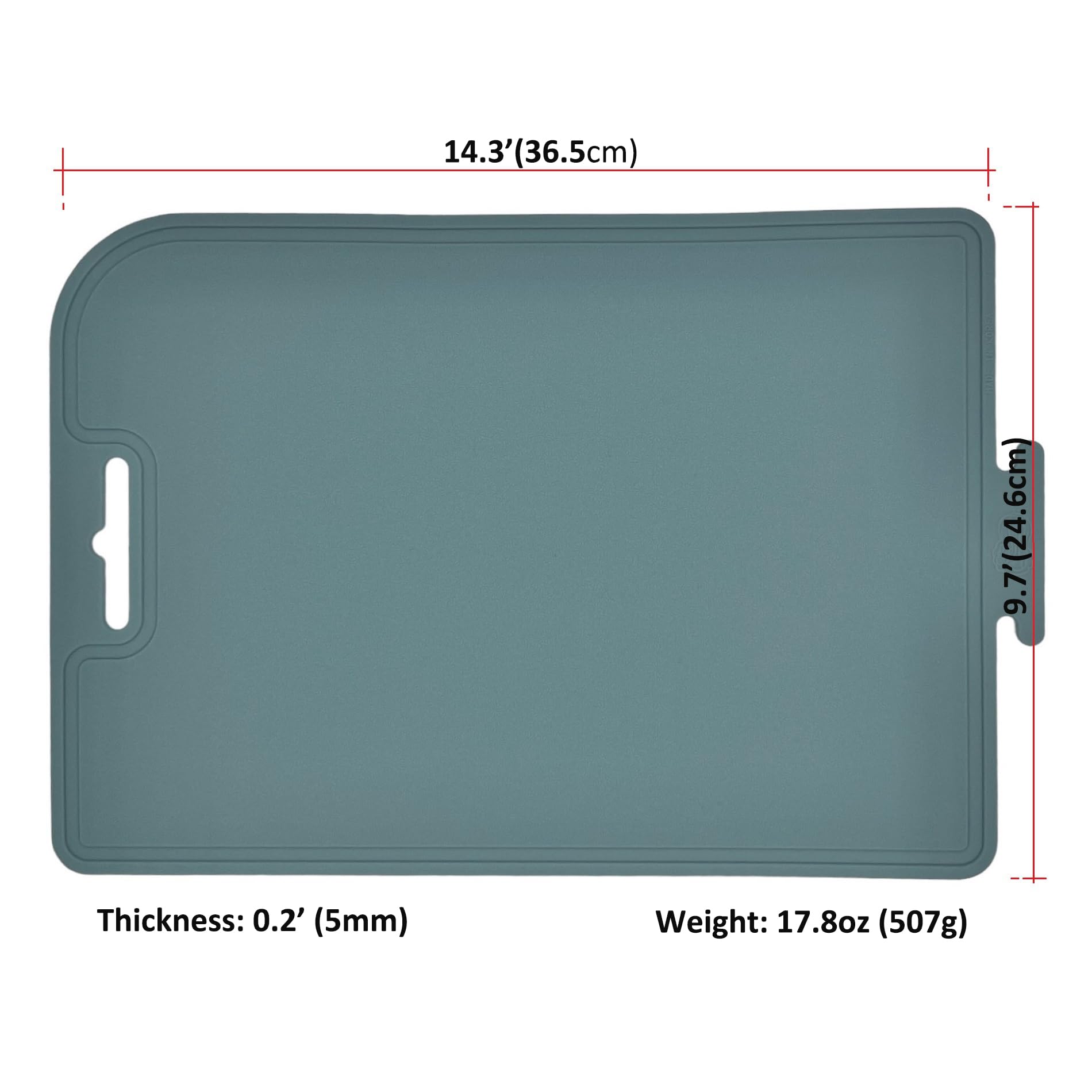 cozymomdeco Korean Made Thick Silicone Double-Sided Usable Cutting Board 14.3" x 9.7" Foldable Design Drip Groove Grip Handle Dishwasher Safe 1PCS (Mint)