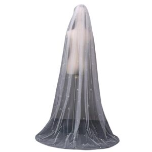 mopmap 1 tier bridal wedding veil pearl chapel length tulle hair accessories with comb (off white 78.7 * 62.9inches)