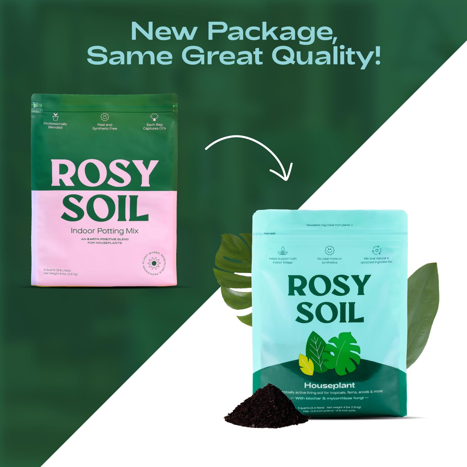 Rosy Soil Indoor Potting Soil for House Plants - Organic Potting Soil Mix for Indoor Plants -Enriched w/Root-Boosting Biochar for Foliage Plants, Flowers, Herbs - Peat Free House Plant Soil - 4qt