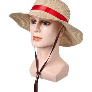 Monkey Straw Hat Costume Anime Cosplay Sun Beach Hats with String Pirate Hat Halloween Dress up Props (US, Alpha, One Size, Straw Hat)