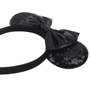 bianbaistar Mouse Ears Headband - Velvet Hair Bow Headwear with Sparkle Sequins for Women, Girls & Boys (Black Bow)