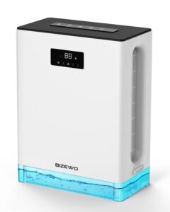 bizewo dehumidifier for home, queit dehumidifiers for basement, bathroom, bedroom with 101 oz water tank, large room dehumidifier with 2 working mode, auto shut off, 7 colors led light