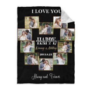 Custom Wedding Blanket for Couple Customized Love Forever with 10 Pictures Flannel Picture Blanket for Adult Husband Wife Girlfriend Boyfriend Personalized Blanket Birthday Valentine Gifts 40x50