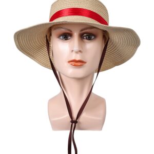 Monkey Straw Hat Costume Anime Cosplay Sun Beach Hats with String Pirate Hat Halloween Dress up Props (US, Alpha, One Size, Straw Hat)