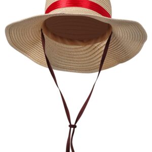 Monkey Straw Hat Costume Anime Cosplay Sun Beach Hats with String Pirate Hat Halloween Dress up Props (US, Alpha, One Size, Straw Hat)