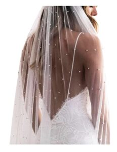 elawbty 1 tier pearl cathedral length wedding bridal veil with metal comb white f55