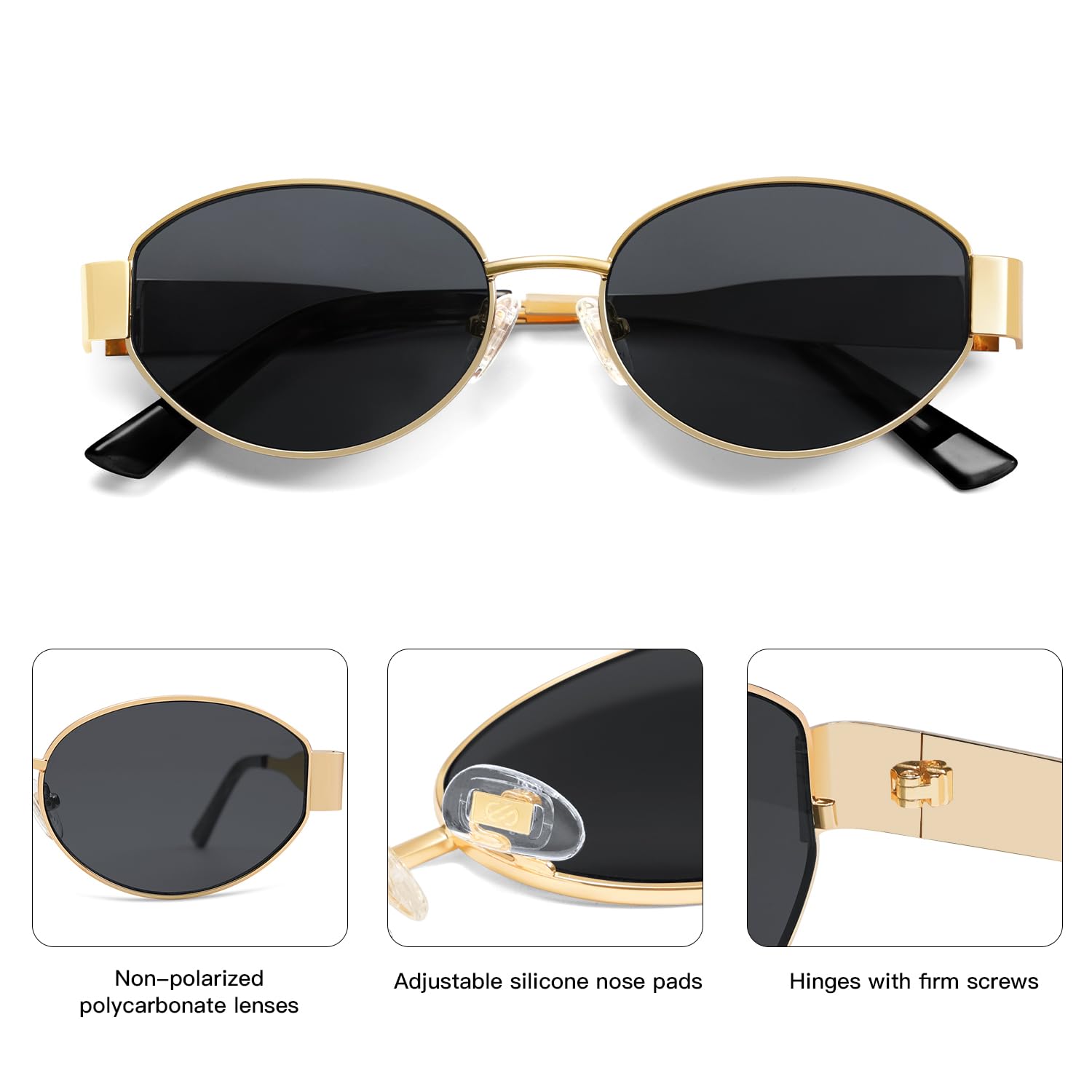 SOJOS Retro Oval Sunglasses for Women Trendy Sun Glasses Classic Shades SJ1217 Gold/Grey Lens