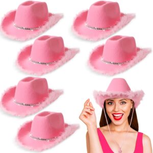 unittype 6 pcs halloween cowgirl hat feather cowgirl hat cowgirl hat for women bachelorette themed party birthday(pink,diamond)