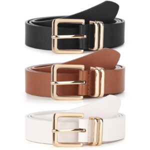 unfader pack 3 women belts for jeans pants, fashion gold buckle leather belts