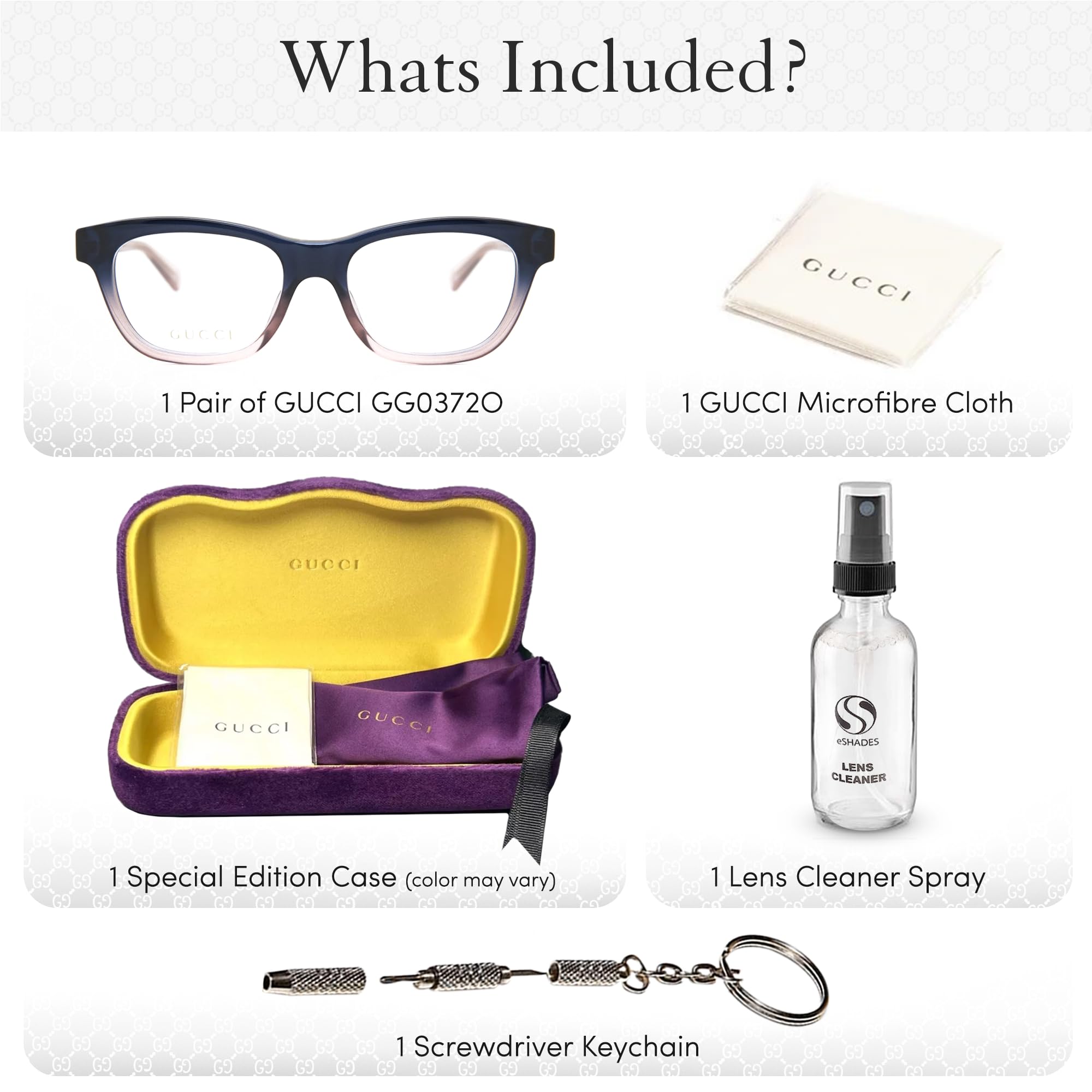 Gucci GG03720 Designer Fashion Eyeglasses: Woman Rectangular Shape Eyeglasses Frame Eyewear with Luxury eSHADES Kit - Embrace Sophistication and Elegance