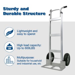 JXUFDHO Hand Truck Heavy Duty, Hand Truck Dolly 400lbs Capacity, Dolly Cart with Pneumatic Tire for Moving Home, Workshop, Office