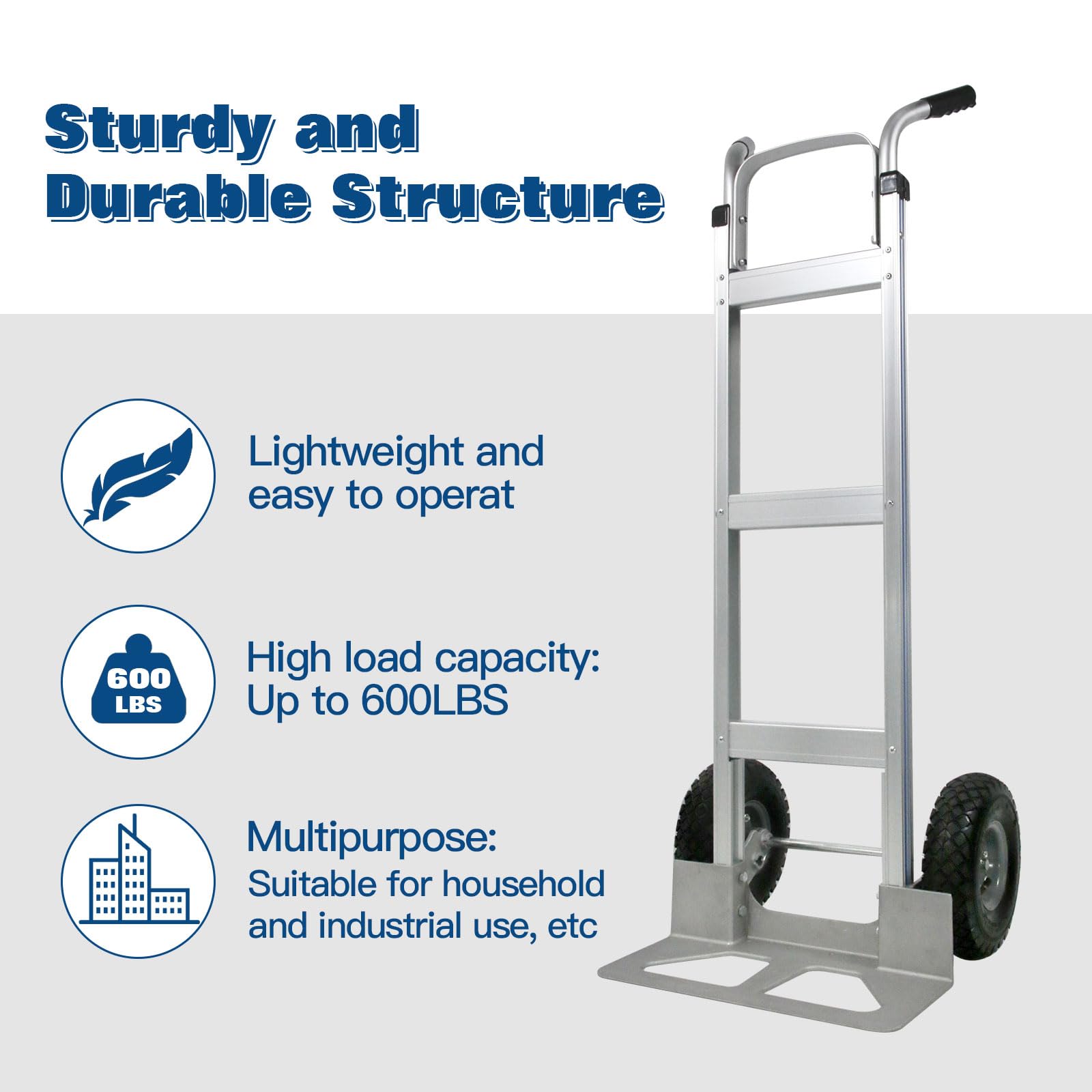 JXUFDHO Hand Truck Heavy Duty, Hand Truck Dolly 400lbs Capacity, Dolly Cart with Pneumatic Tire for Moving Home, Workshop, Office