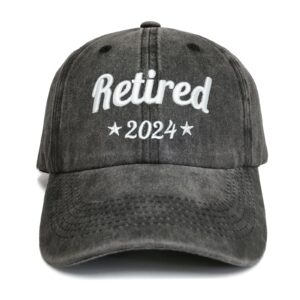 giavuwn retired since 2024 hat, vintage adjustable washed cotton embroidered baseball cap for men women retirees black