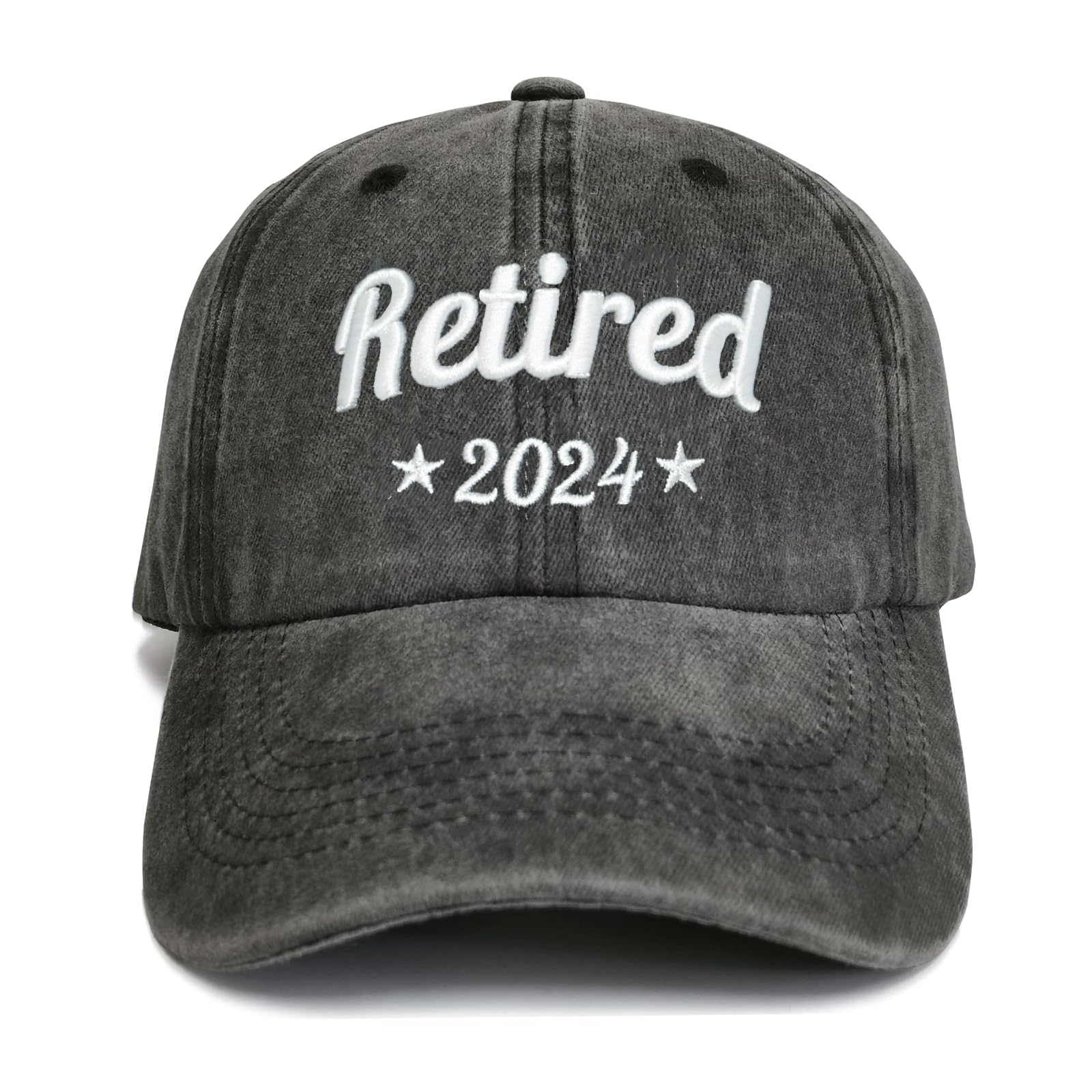 Giavuwn Retired Since 2024 Hat, Vintage Adjustable Washed Cotton Embroidered Baseball Cap for Men Women Retirees Black