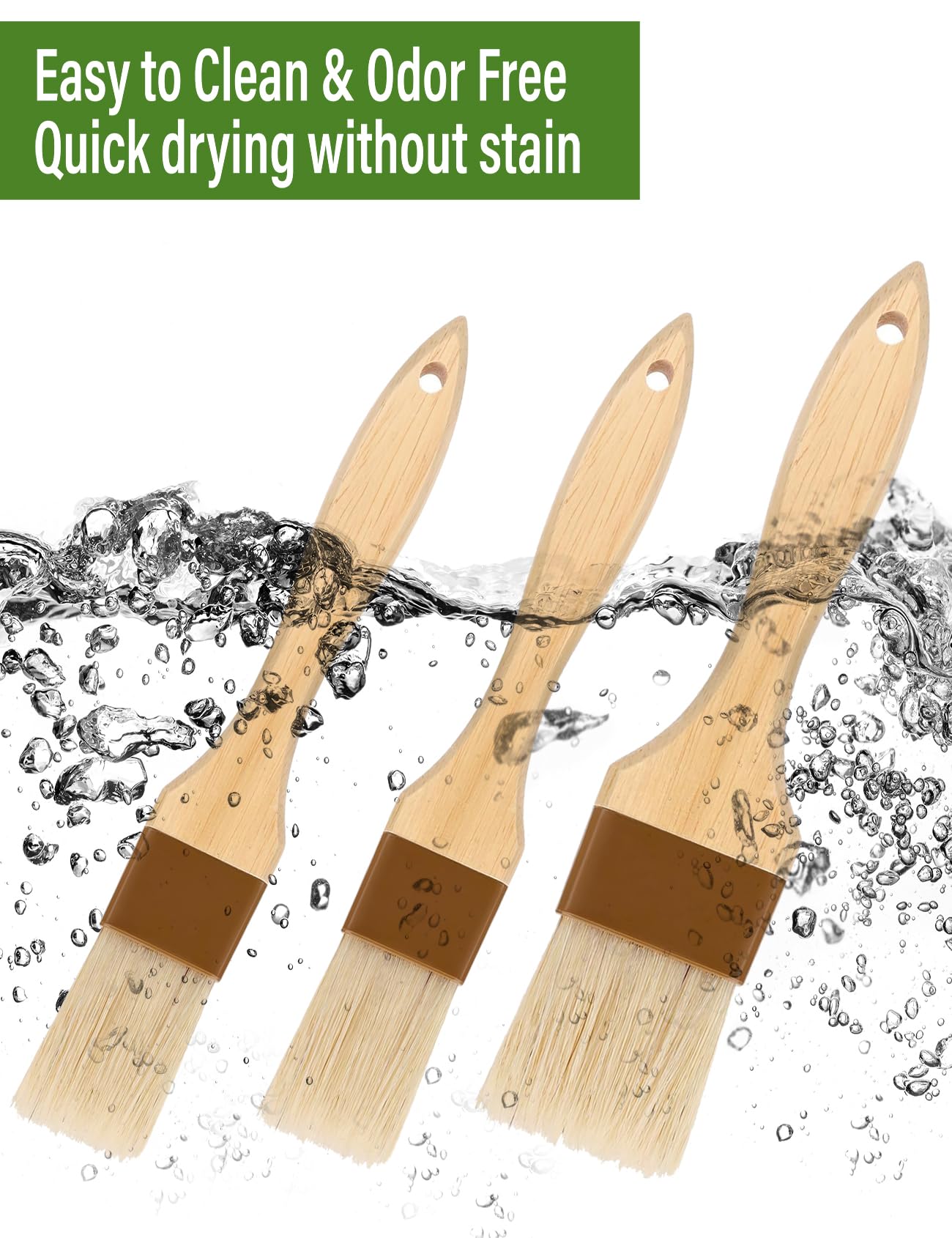 Pastry brush,Basting brush for Cooking,Natural Bristle BBQ Brush for Oil & Sauce,Wooden Handle Food Brush for Baking,Easy Clean Butter Brush,Durable Kitchen Culinary Utensil (1", 1 1/2 Inch,3 Pack)