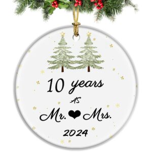 10th anniversary ornament gifts for him her,10th anniversary wedding gifts for couples 2024,10 years wedding anniversary for mr mrs,anniversary keepsake christmas ornament gifts for home decorations