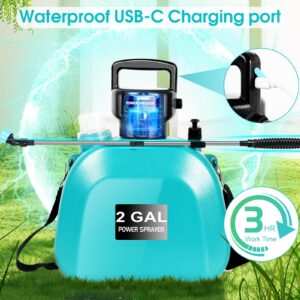 LanBlu 2 Gallon Garden Sprayers, Electric Sprayer in Lawn and Garden,Backpack Weed Sprayer Battery Operated,Lawn Sprayer 2 Gallon for Plants,Battery Powered Sprayer,Pressure Sprayer with 3 Nozzles