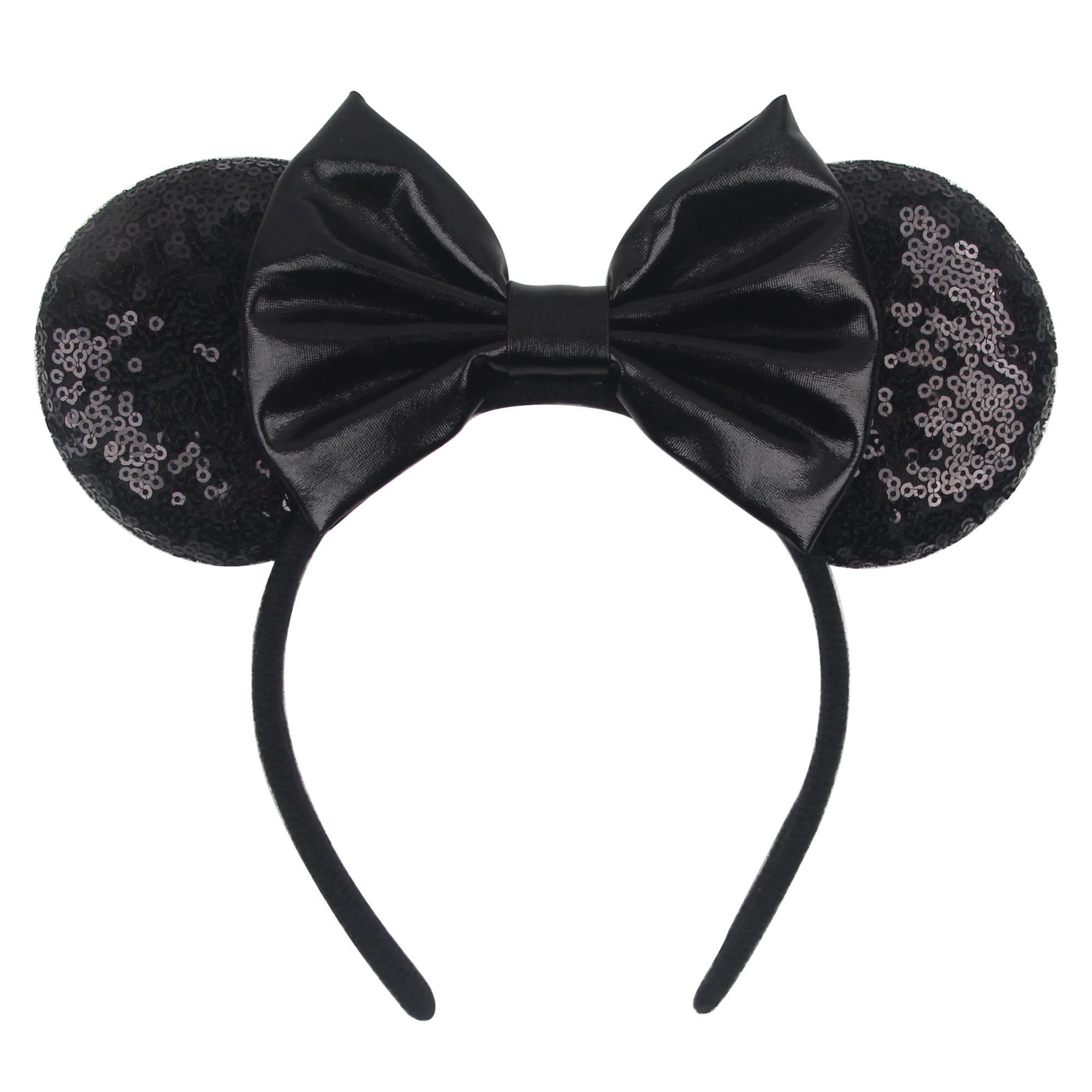 bianbaistar Mouse Ears Headband - Velvet Hair Bow Headwear with Sparkle Sequins for Women, Girls & Boys (Black Bow)