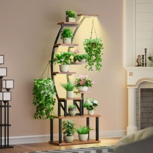 BACEKOLL Plant Stand Indoor with Grow Lights, 9 Tiered Metal Plant Shelf, 63" Tall Plant Stand for Indoor Plants Multiple, Large Plant Rack Display Shelves, Corner Plant Holder for Living Room, Patio