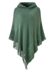 ferand ladies' hooded cape with fringed hem, crochet poncho knitting patterns for women, one size, light green