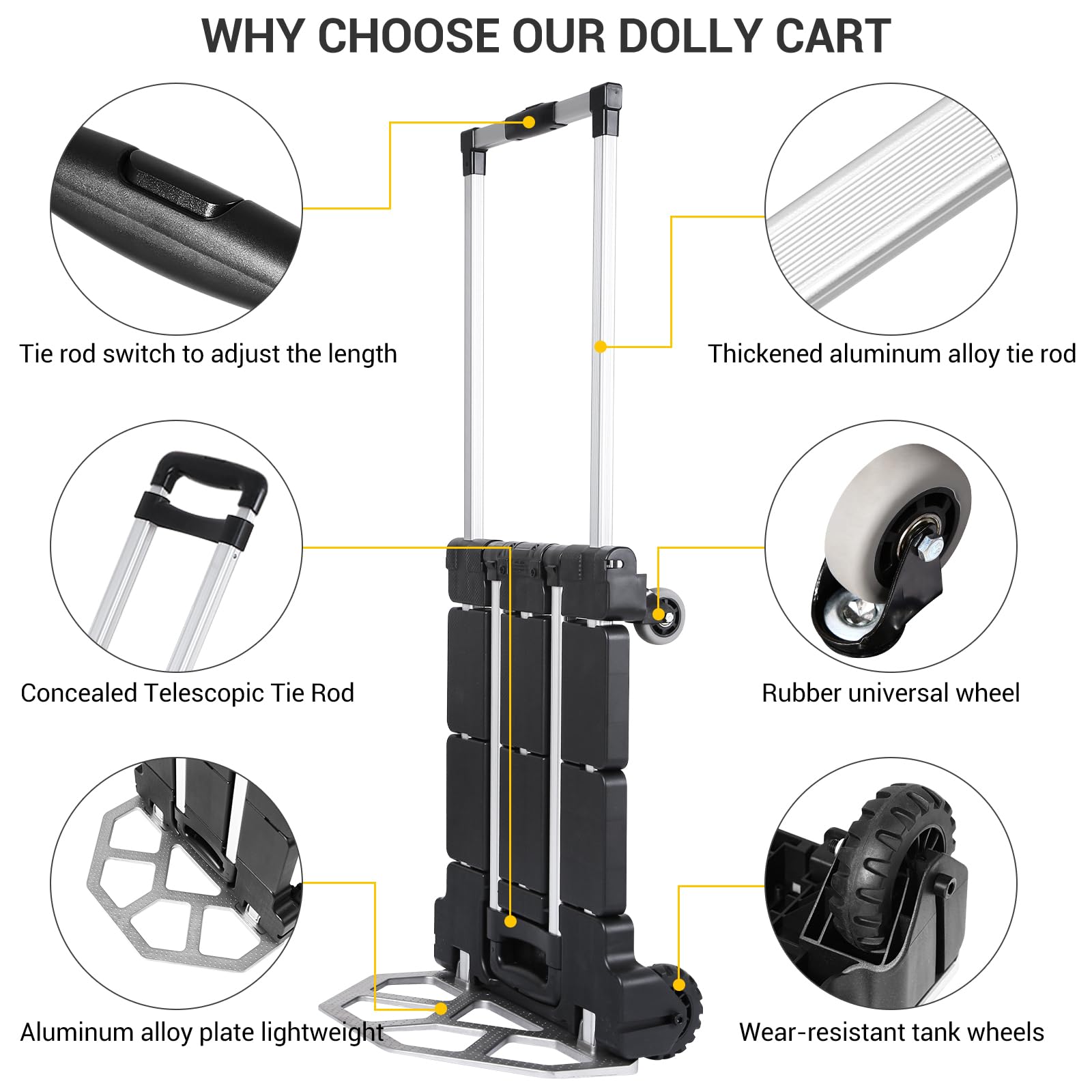 XCBYT Folding Hand Truck, 3 in 1 Foldable Hand Truck Heavy Duty 330 LB Portable Dolly Cart with 4 Wheels & 2 Elastic Ropes Convertible Hand Truck for Moving Office Home