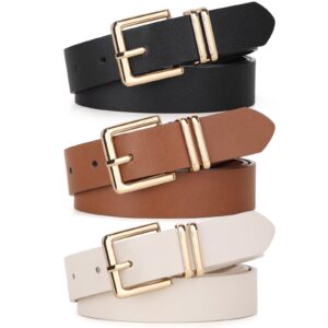 unfader pack 3 women belts for jeans pants, fashion gold buckle leather belts