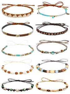 zeyune 10 pcs cowboy hat bands ethnic western hat belts rural cowgirl turquoise hatbands beaded cowboy hat (novelty style)