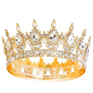 queen crown rhinestone wedding crowns and tiaras for women costume party hair accessories princess birthday crown crystal bridal crown (gold white crown)